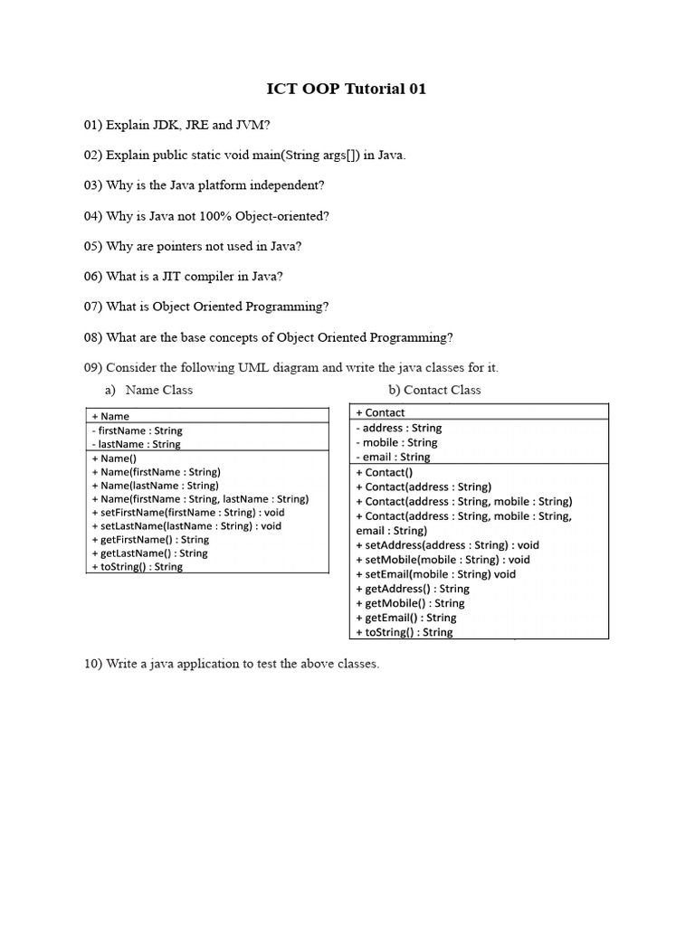 ICT OOP Tutorial 01 | PDF