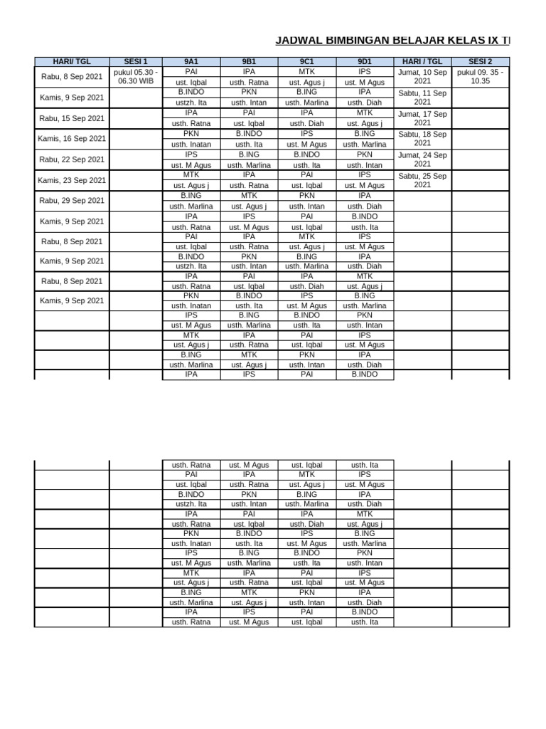 Jadwal Bimbel | PDF