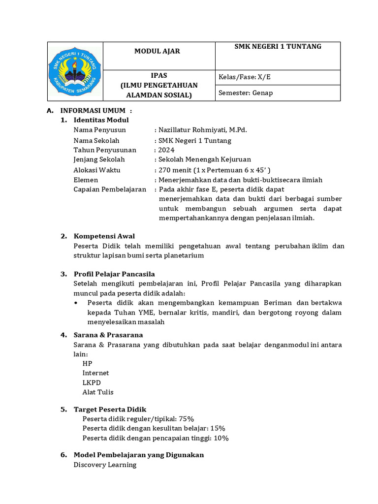 MODUL AJAR 1 Pertemuan | PDF