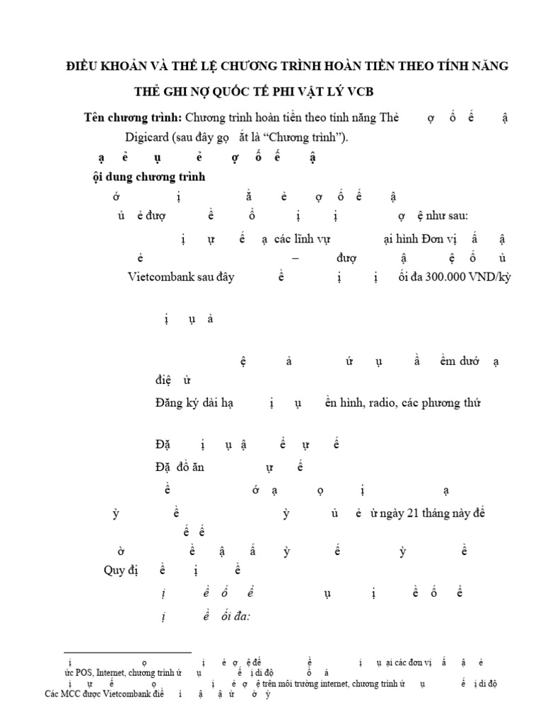 Dieu Khoan Va Dieu Kien CT Hoan Tien Theo Tinh Nang - VCB DigiCard | PDF