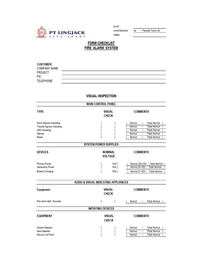 Form Checklist Fire Alarm System | PDF | Electronics | Equipment