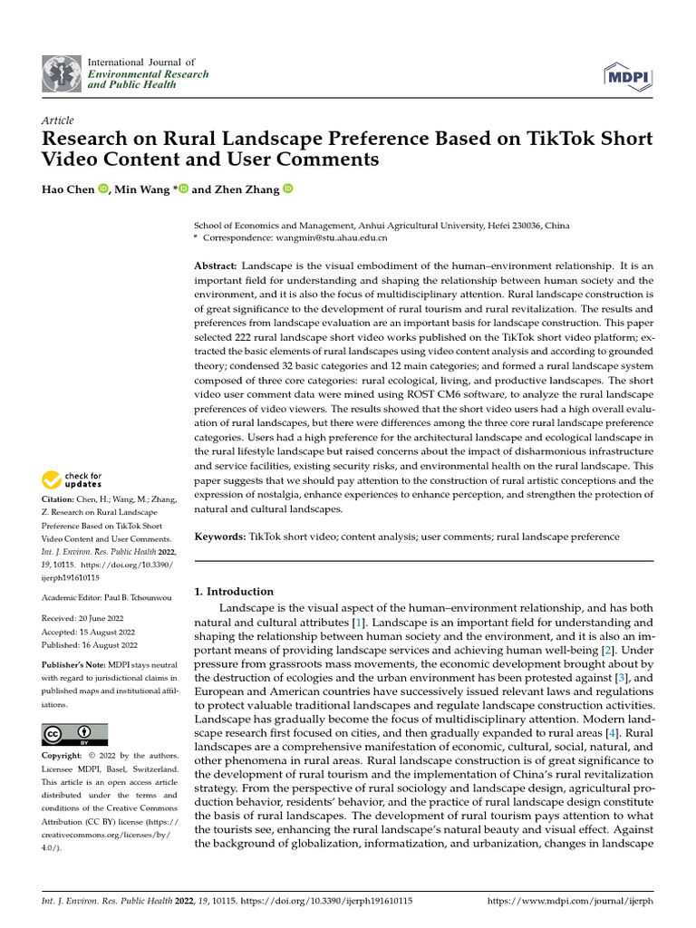 Rural Landscape Preference Based On TikTok | PDF | Landscape