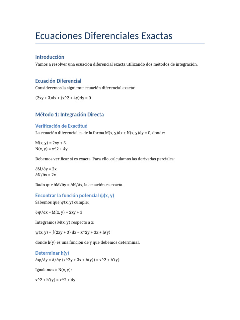 Ecuaciones Diferenciales Exactas | PDF