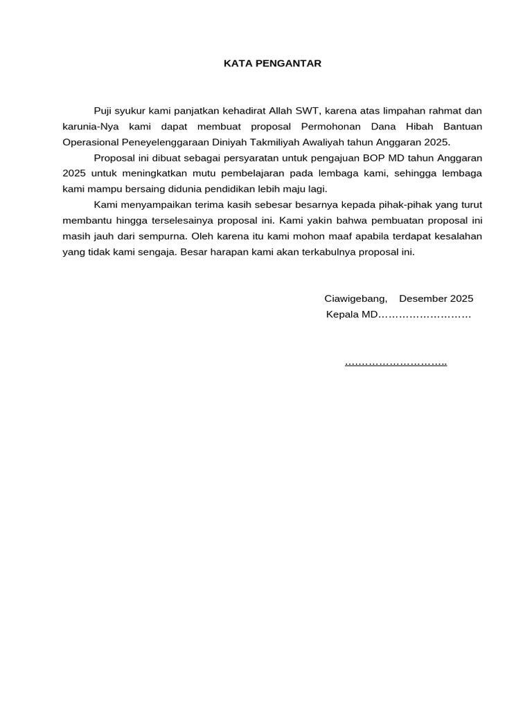 Kata Pengantar Proposal | PDF