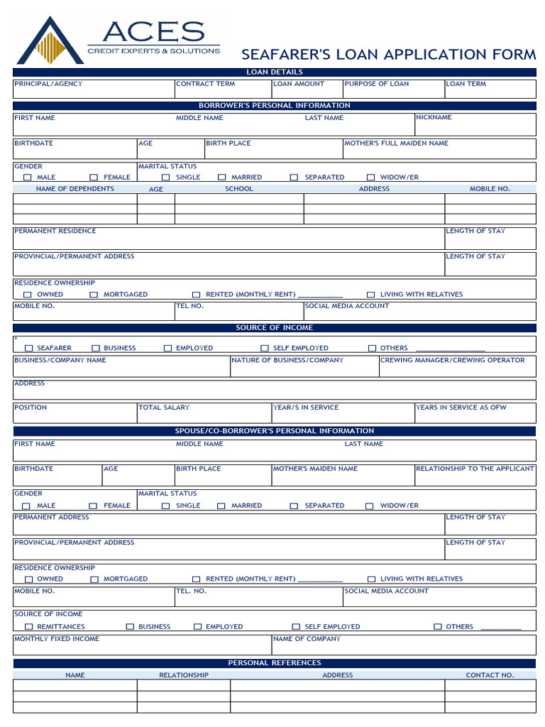 ACES App Form (1) | PDF | Loans | Credit