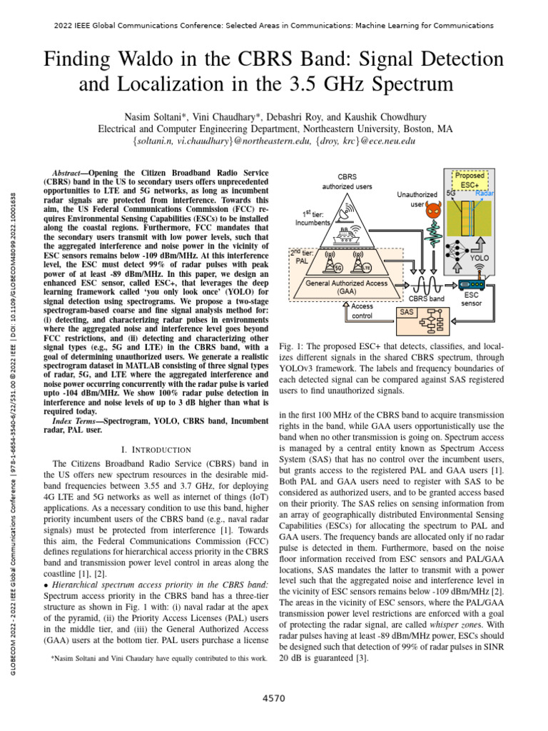 Finding Waldo in The CBRS Band Signal Detection and Localization in The 3.5 GHZ Spectrum | PDF ...