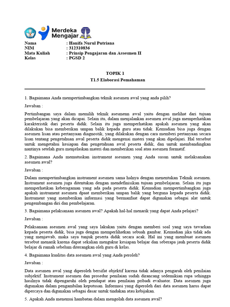 T1.5 Elaborasi Pemahaman - PPA - Hanifa | PDF