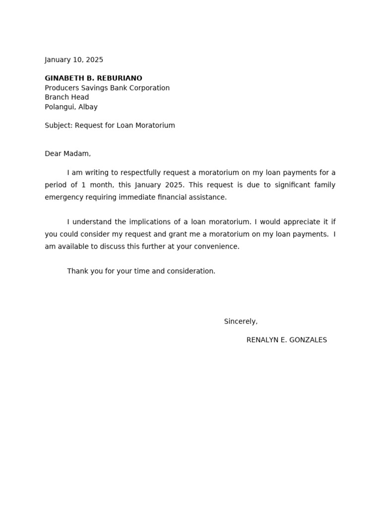 Request Letter For Loan Moratorium | PDF