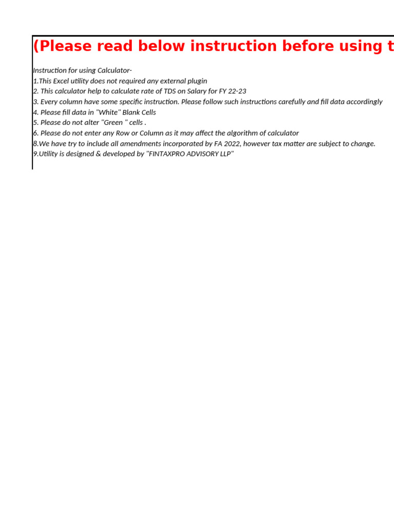 Salary TDS Calculator FY 2022 23 Fintaxpro | PDF