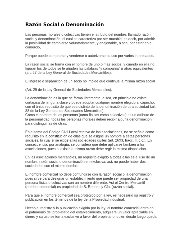 Razón Social y Denominación en Empresas | PDF | Sociedad de ...