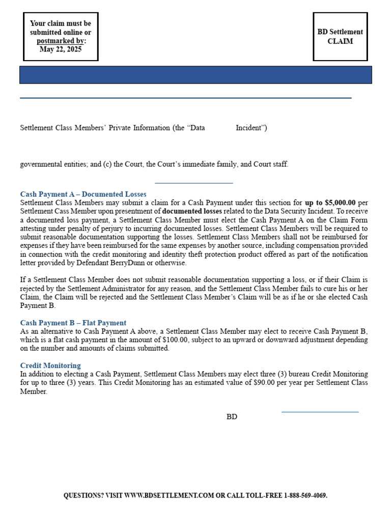 BD Settlement Claim Form Instructions | PDF