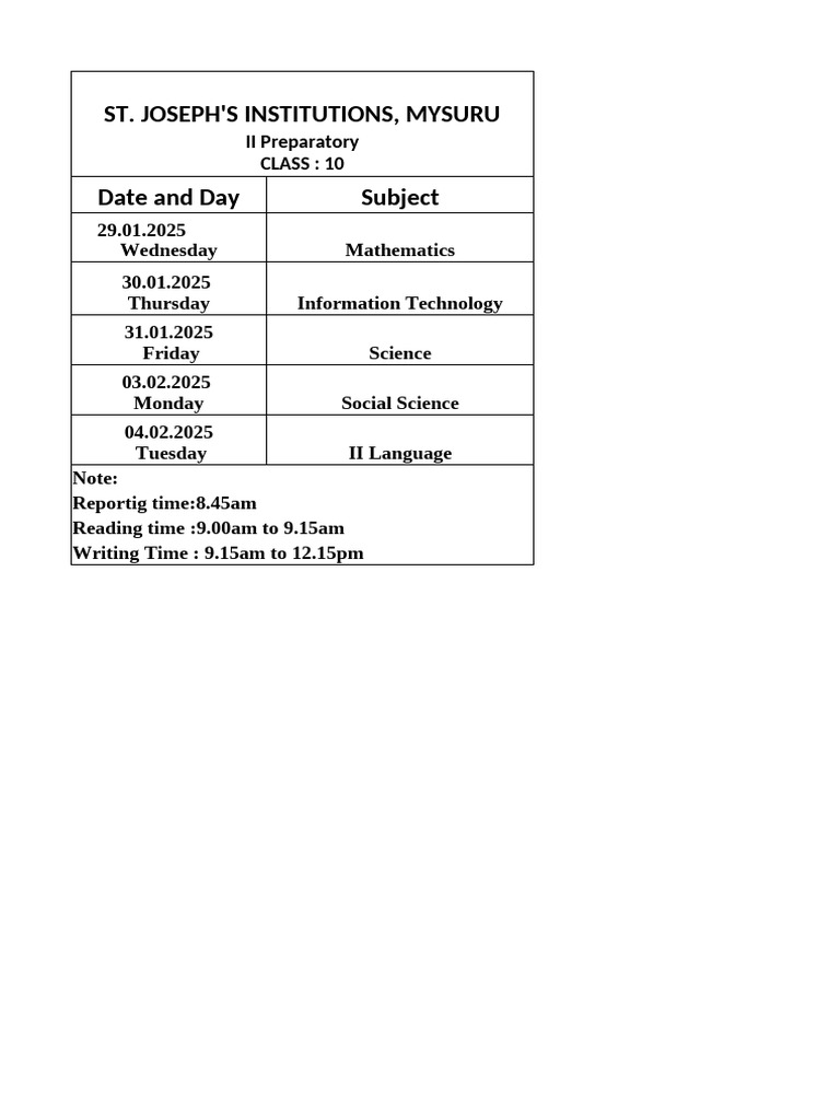 Time Table Class10 Ii | PDF
