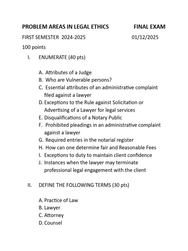 Final-exam-PALE-Jan-2025 | PDF | Lawyer | Complaint