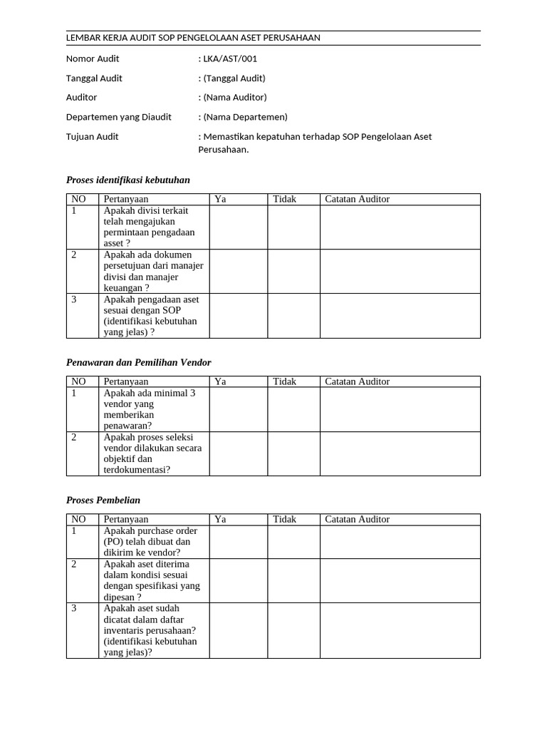 Lembar Kerja Audit | PDF
