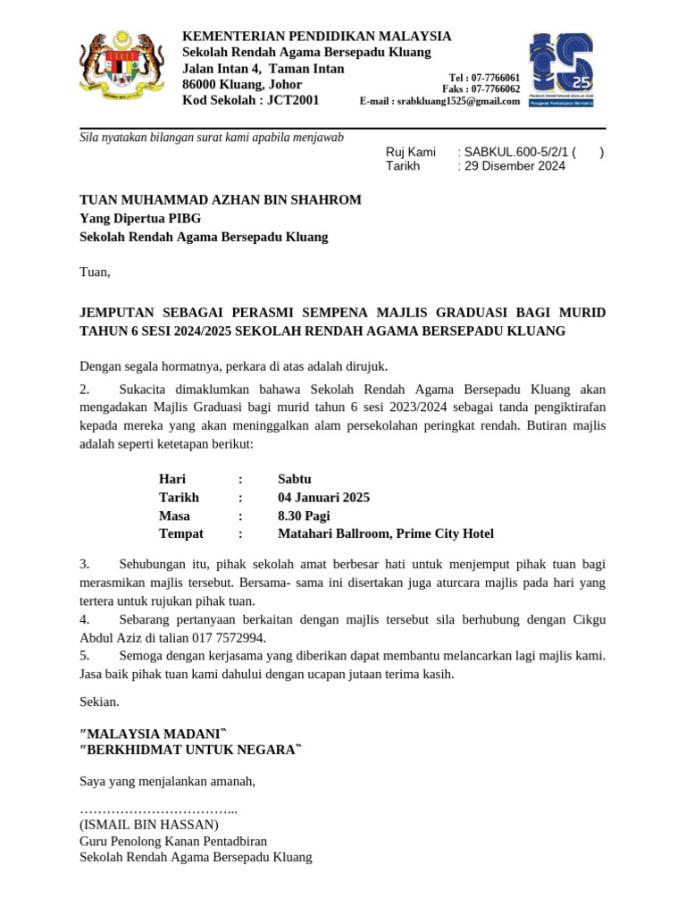 Surat Jemputan Perasmi Graduasi 24 | PDF
