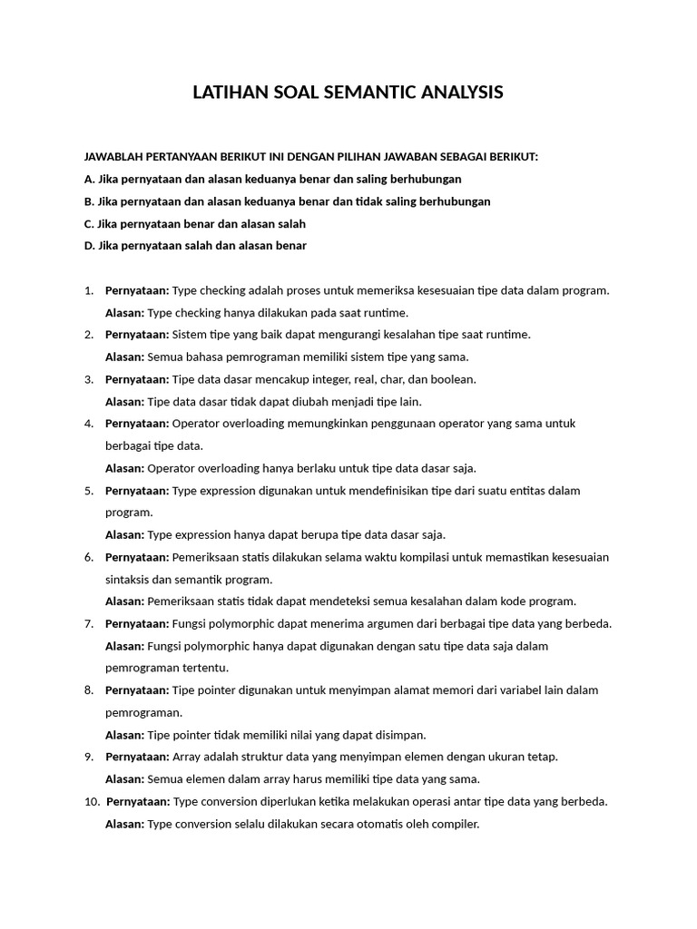 Latihan Soal Semantic Analysis | PDF