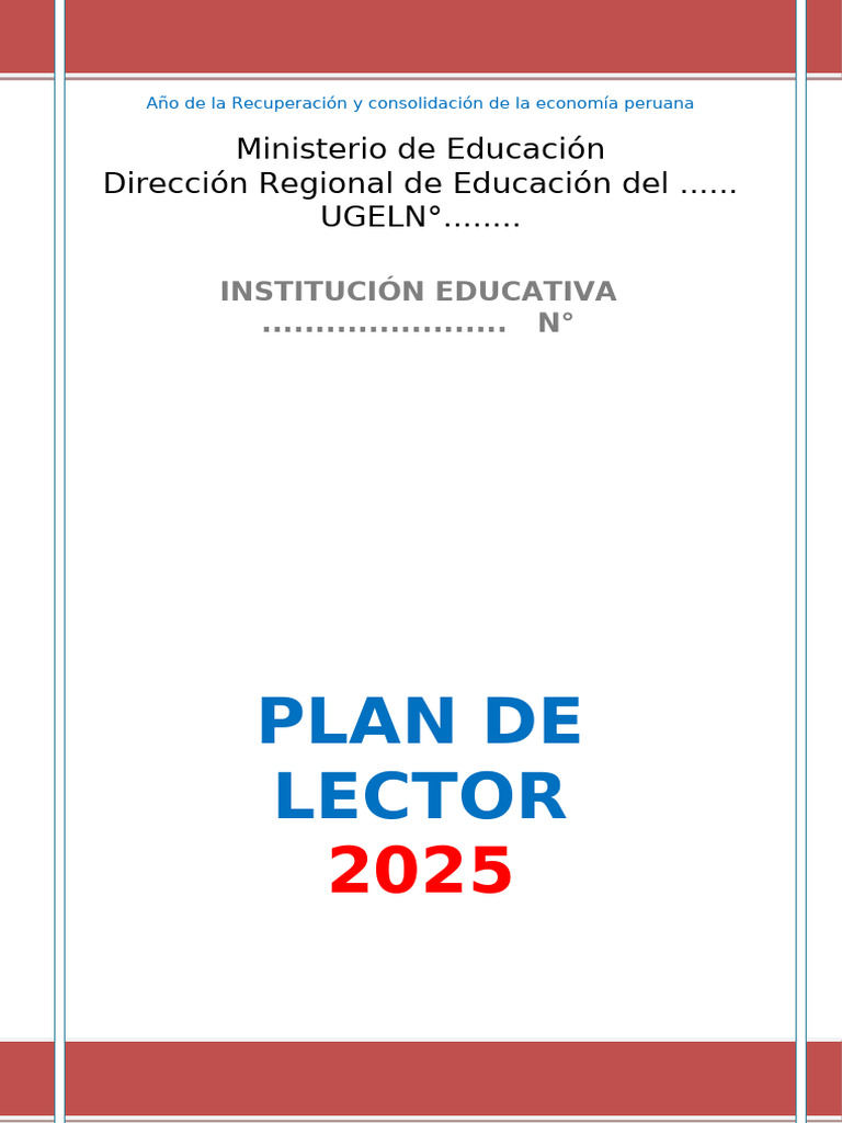 Plan Lector Institucional 2025 Primer y Segundo Grado | PDF | Comprensión lectora | Educación ...