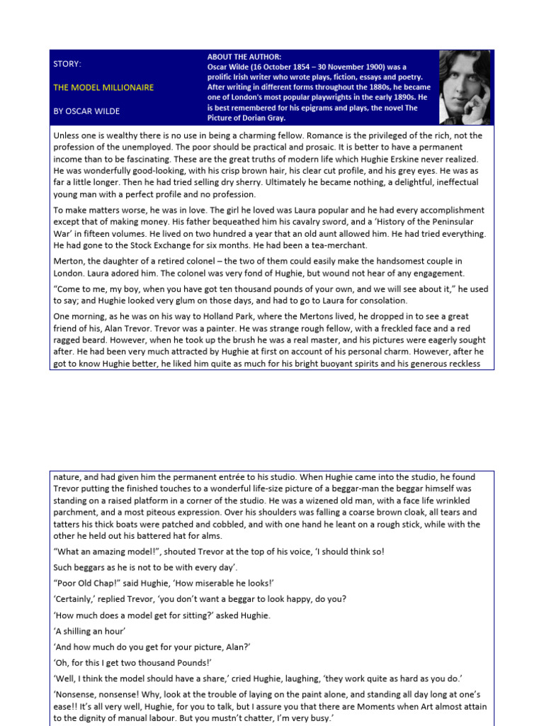 Oscar Wilde's The Model Millionaire | PDF