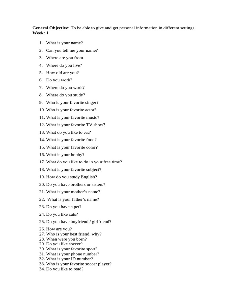 Personal Information Questions - 49759 | PDF