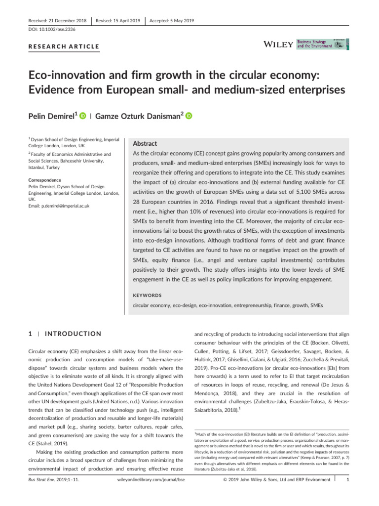 Eco Innovation and Firm Growth in The Circular Economy | PDF | Small ...