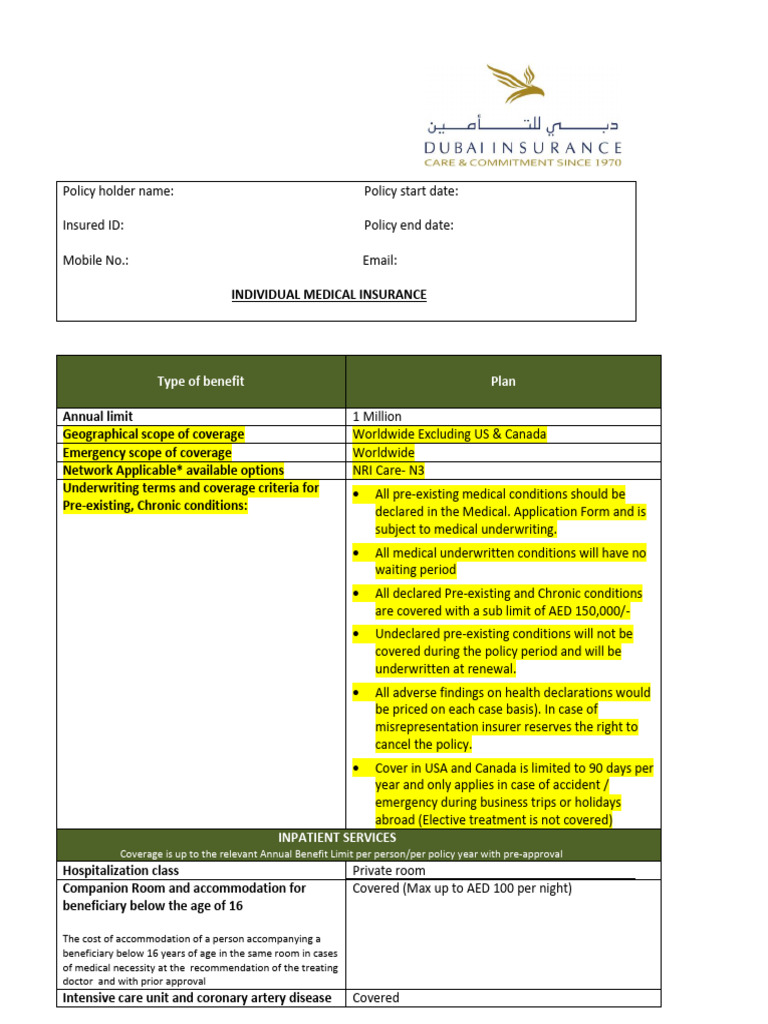 DIC Individual TOB 0 N3 | PDF | Insurance | Health Care