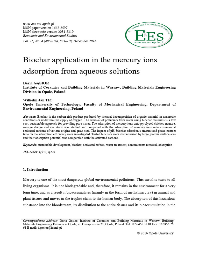 Gasior and Tic 2016 Biochar application in the mercury ions adsortion ...