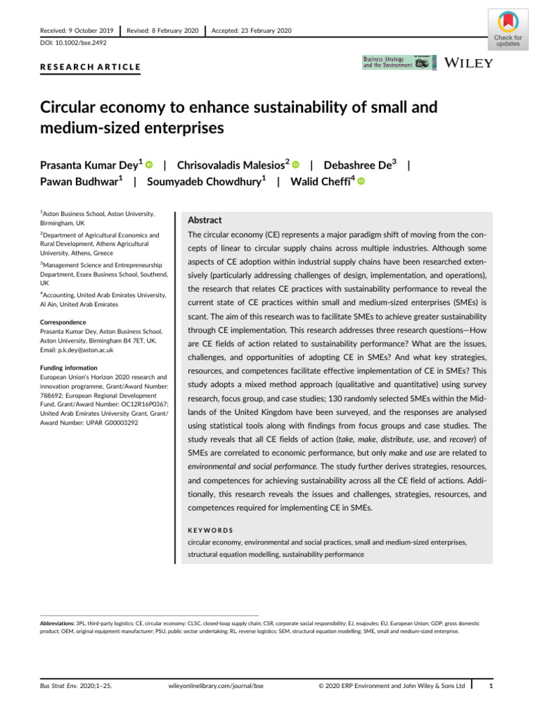 Circular economy to enhance sustainability of small and | PDF ...