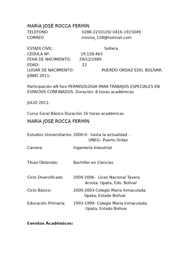 curriculum vitae MARIA JOSE ROCCA | PDF