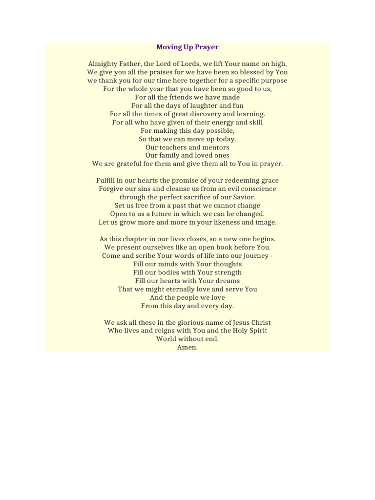 Moving Up Ceremony Prayer Reflection | PDF