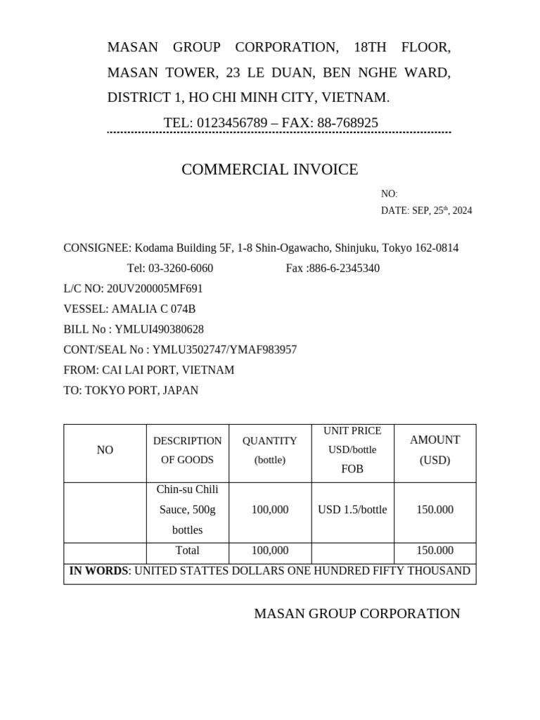 Masan Group Commercial Invoice & Packing List | PDF | Vietnam