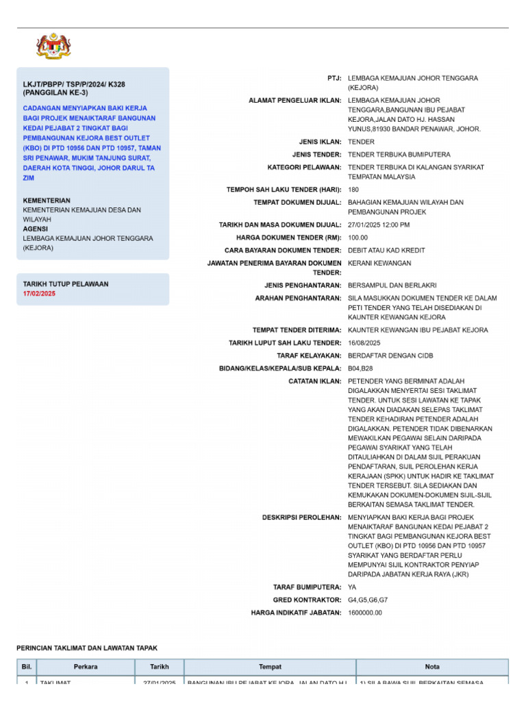 Iklan Tender Terperinci | PDF