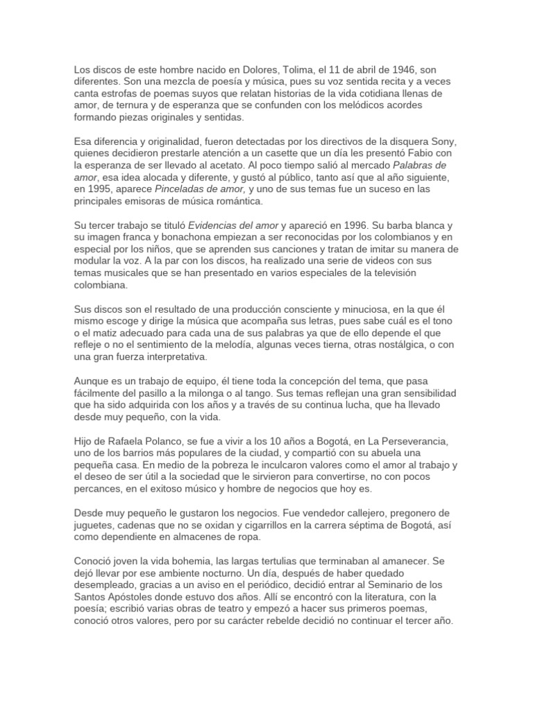 Fabio Polanco: Poesía y Música Colombiana | PDF | Amor | Canciones