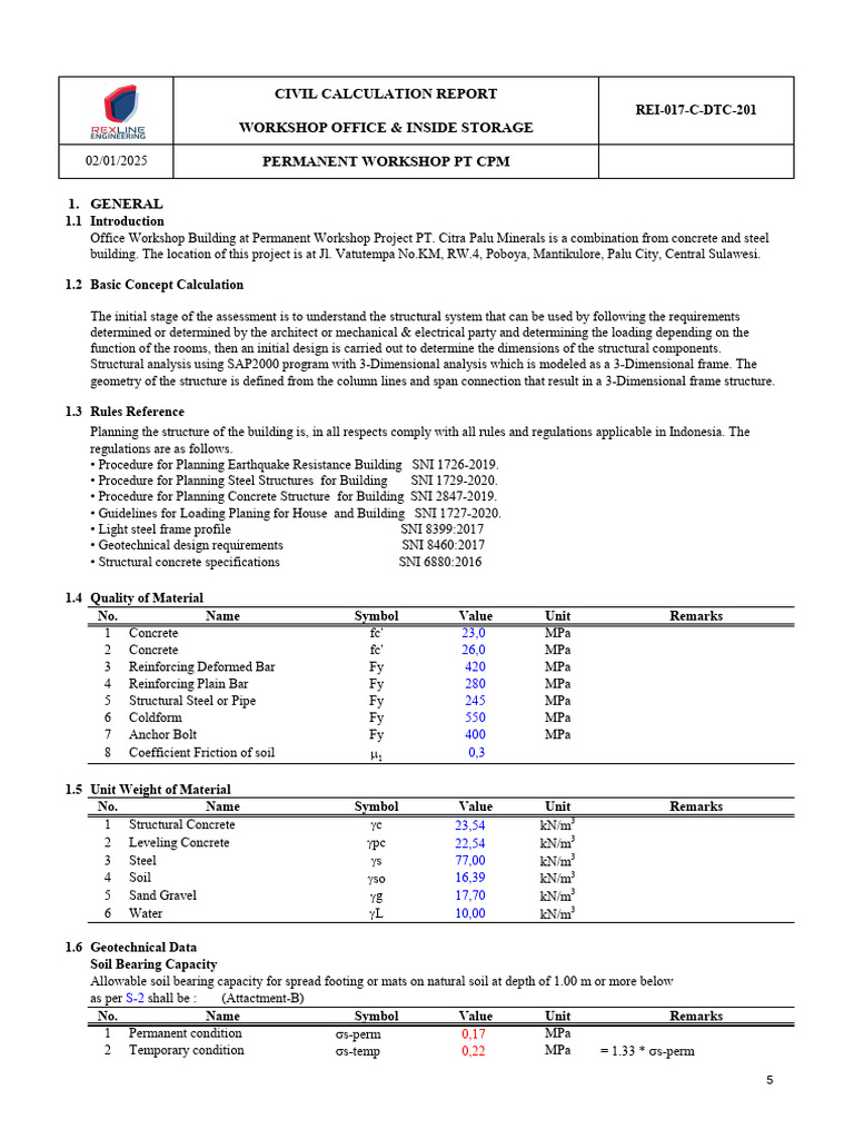 Civil & Structure Calculation Office Workshop | PDF | Concrete ...