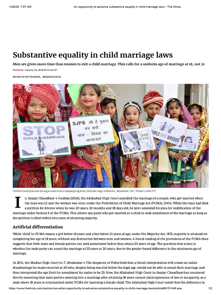 An Opportunity to Advance Substantive Equality in Child Marriage Laws ...