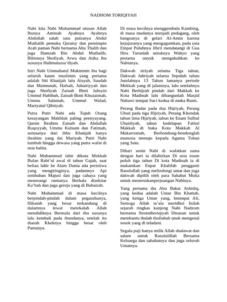 Nadhom Toriqiyah Ustad Sujud-1 | PDF