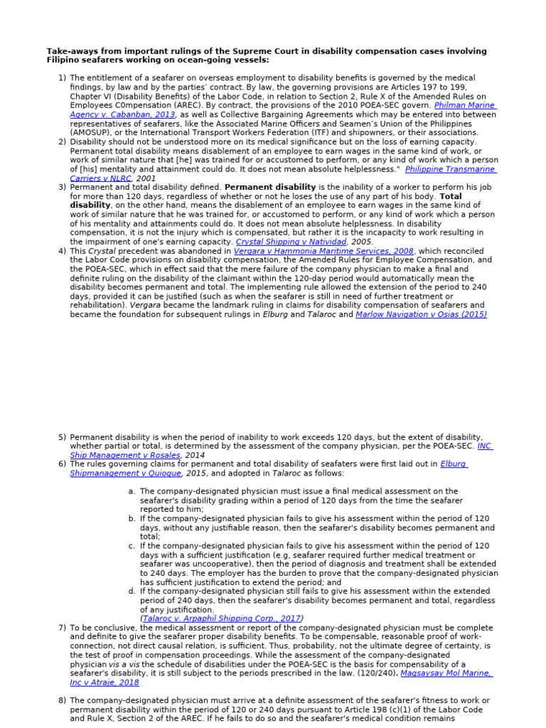 POEA Disability Grading Insights | PDF | Employment | Disability