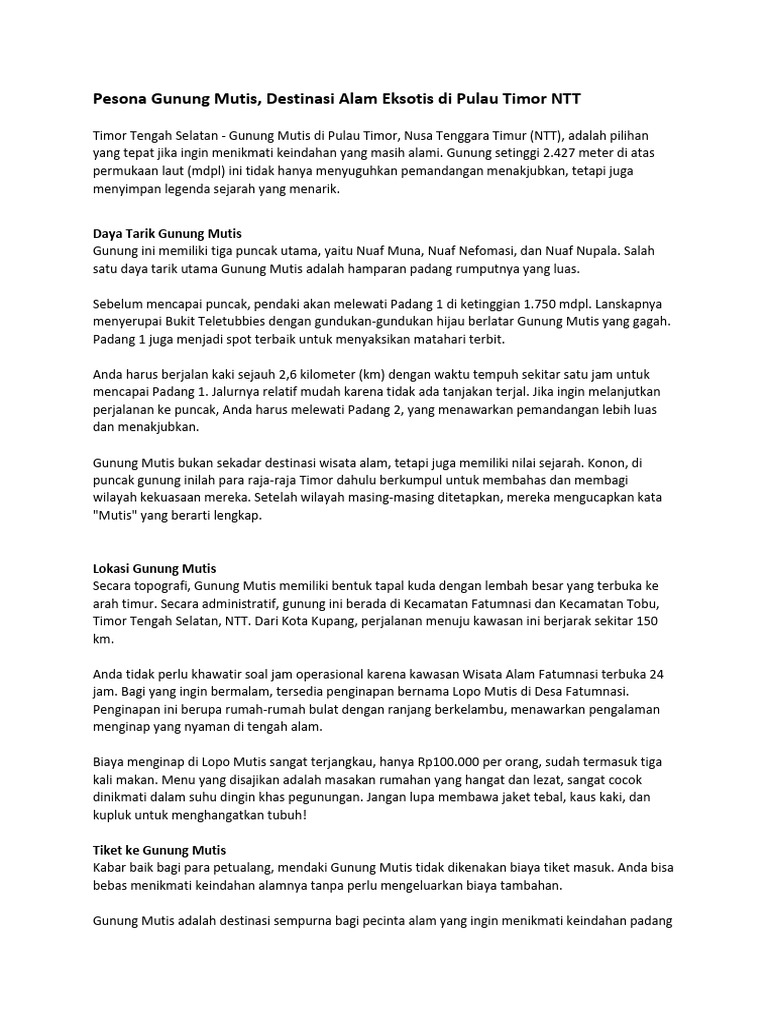 Gunung Mutis: Surga Alami di NTT | PDF