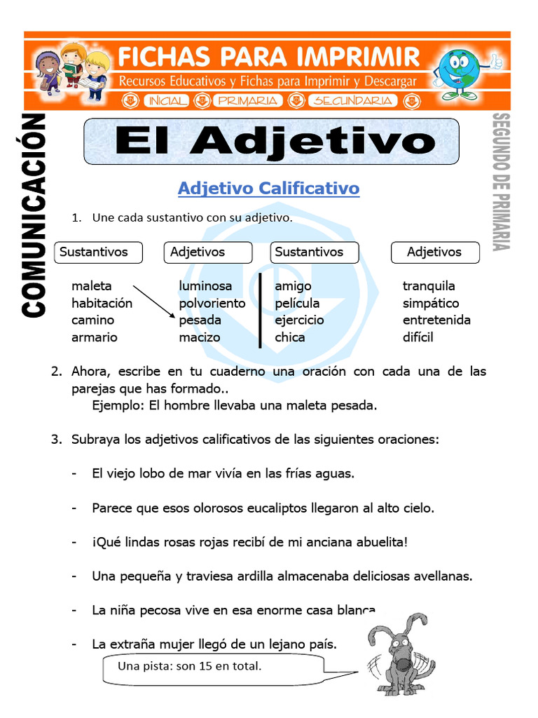 Ficha de El Adjetivo para Segundo de Primaria | PDF | Adjetivo