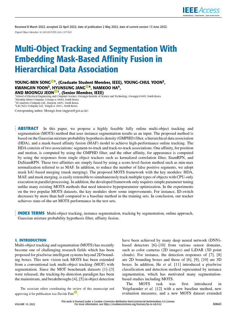 Multi-Object Tracking and Segmentation With Embedding Mask-Based Affinity Fusion in Hierarchical ...
