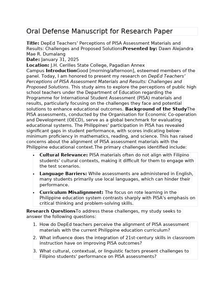 Oral Defense Manuscript For Research Paper | PDF | Programme For ...