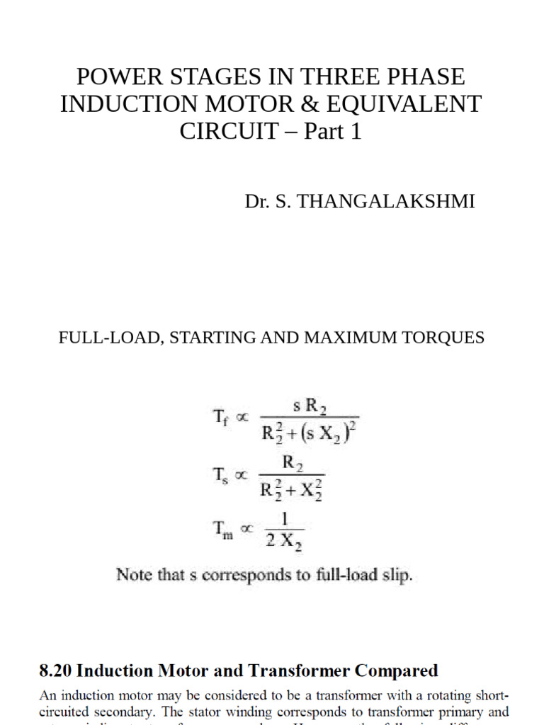 15 A POWER STAGES AND EQUIVALENT CIRCUIT - THREE PHASE INDUCTION MOTOR (Part - 1) | PDF