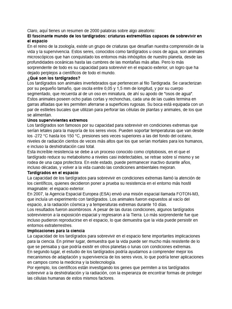 Un Resumen de 2000 Palabras de Algo Randon | PDF | Naturaleza | Biología