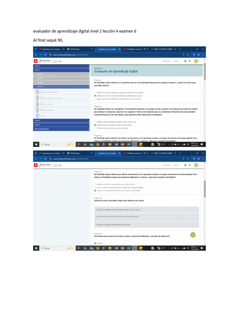 Evaluador de Aprendizaje Digital Nivel 2 Lección 4 Examen 6 | PDF