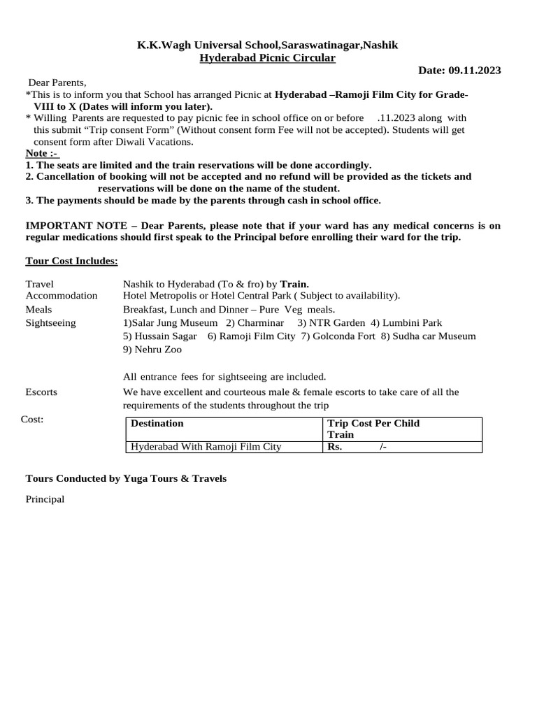 Hyderabad Trip Circular | PDF