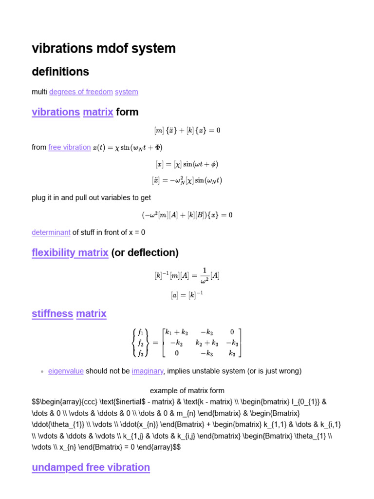 Vibrations Mdof System | PDF | Matrix (Mathematics) | Functions And ...
