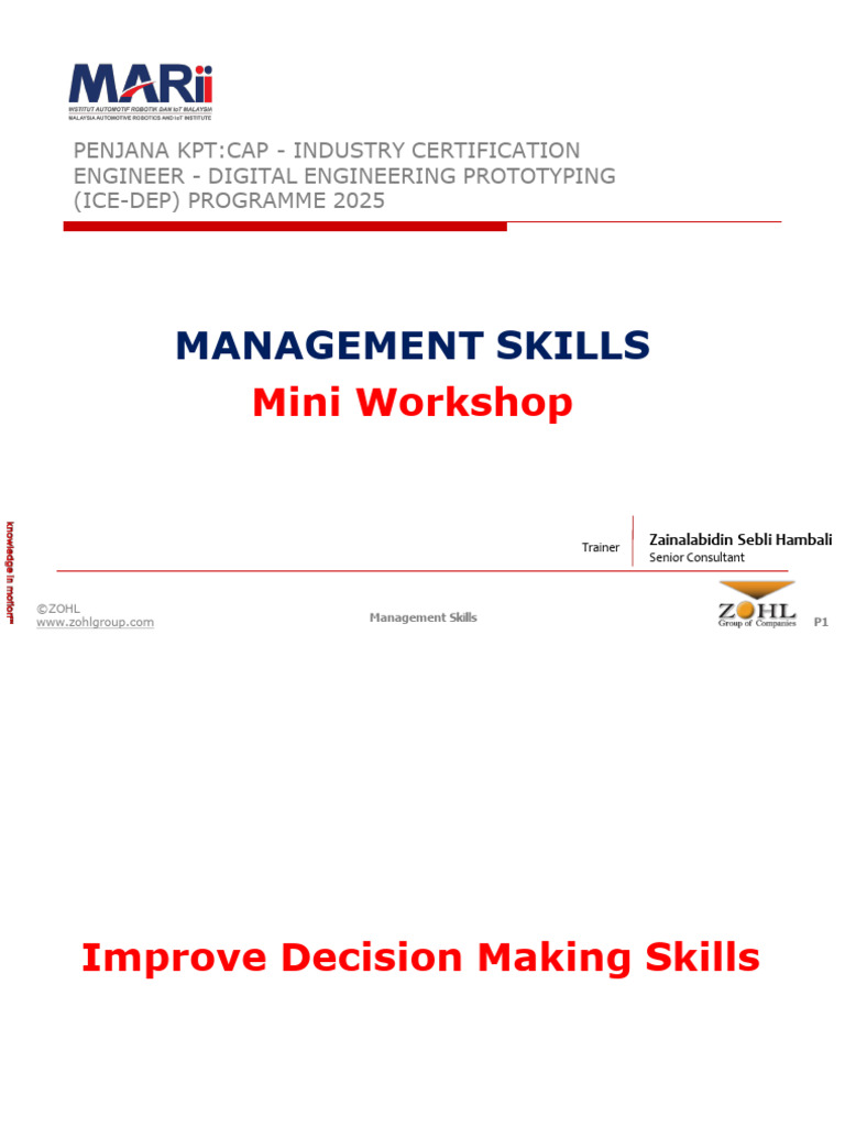 Mini Workshop Improve Decision Making Skills | PDF