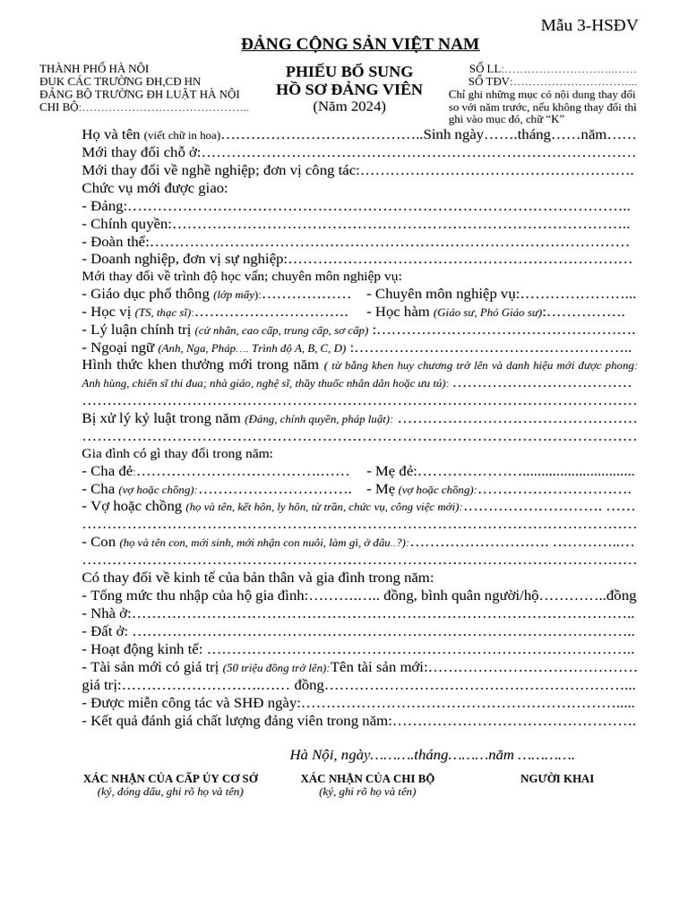 10-Mau 9-Phieu Bo Sung Ho So Dang Vien | PDF