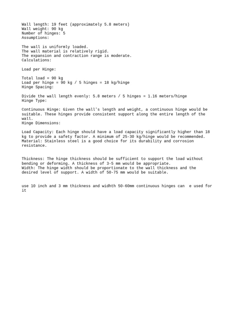 Hinge Design Calculations for Wall Support | PDF