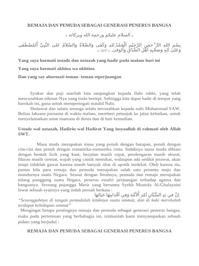 Teks MSQ Remaja Dan Pemuda Sebagai Generasi Penerus Bangsa | PDF