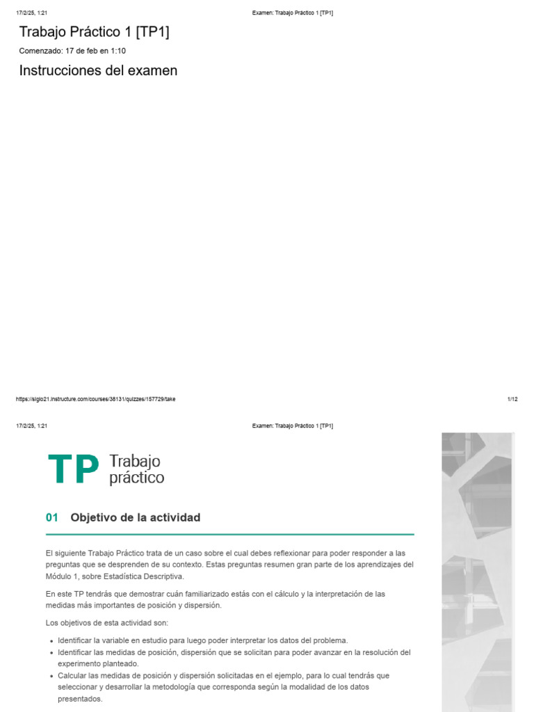 Examen - Trabajo Práctico 1 (TP1) .100 | PDF | Estadísticas descriptivas